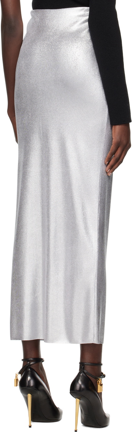 TOM FORD Silver Viscose Midi Skirt TOM FORD