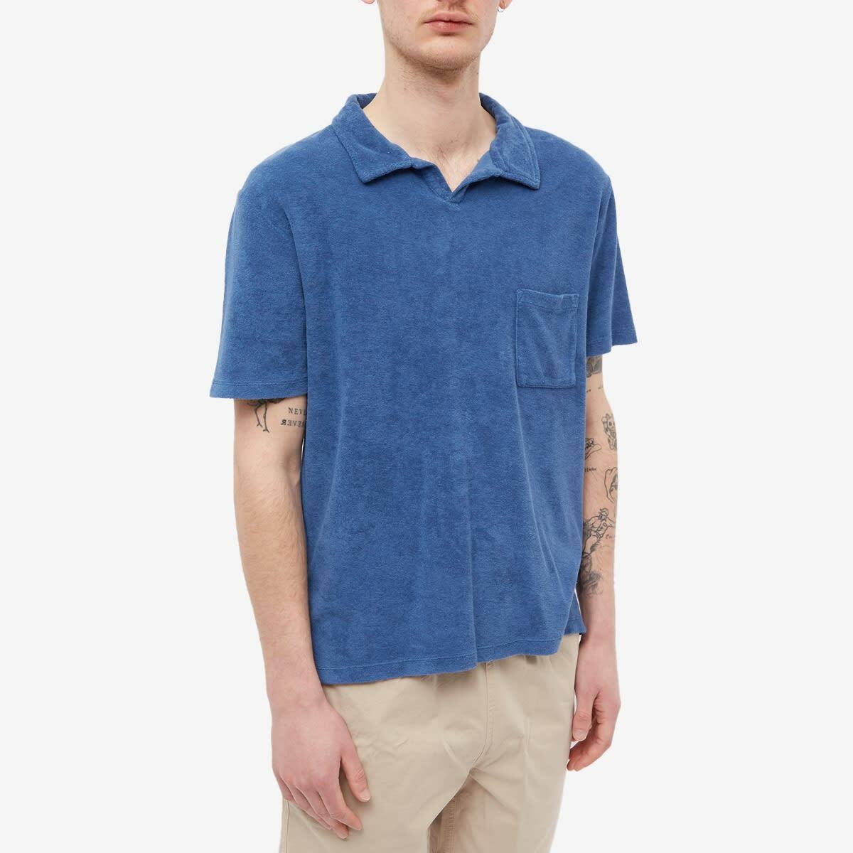 Universal Works Men's Terry Fleece Vacation Polo Shirt in Blue ...