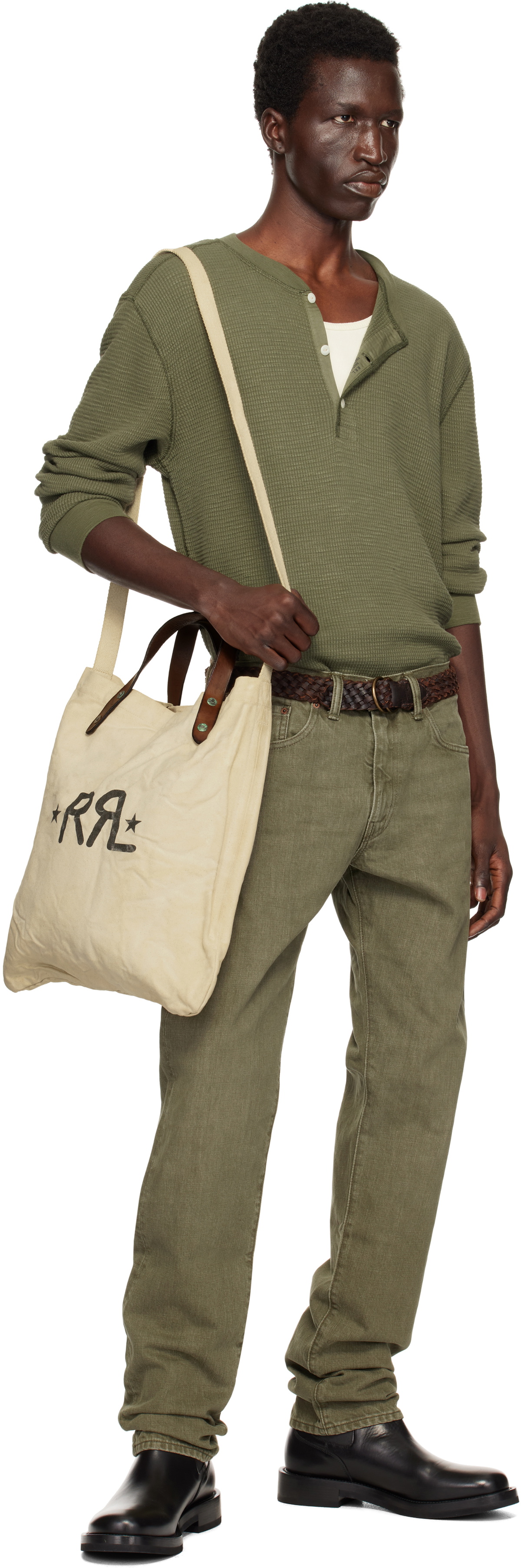 RRL Khaki Garment-Dyed Henley RRL