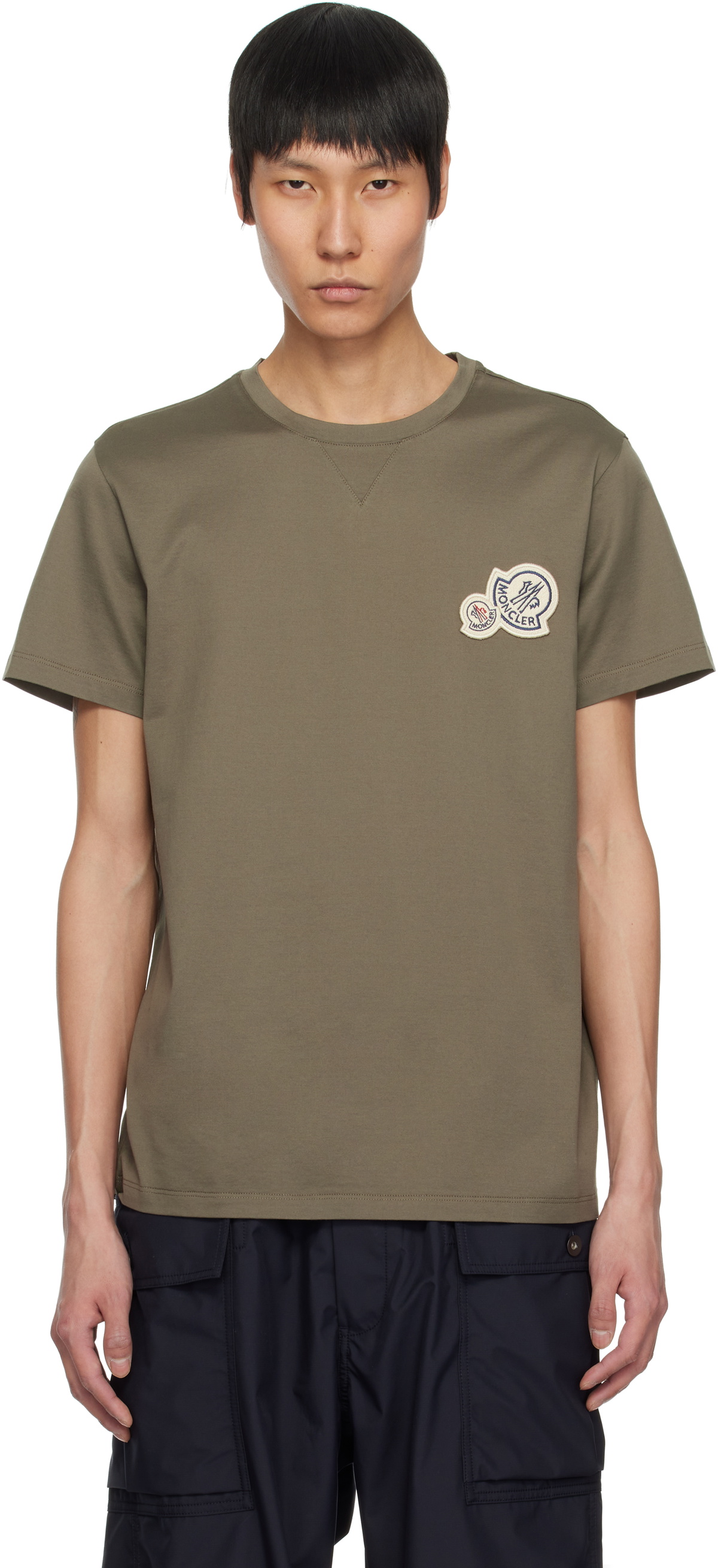 Moncler Khaki Double Logo Patch Cotton T-shirt Moncler