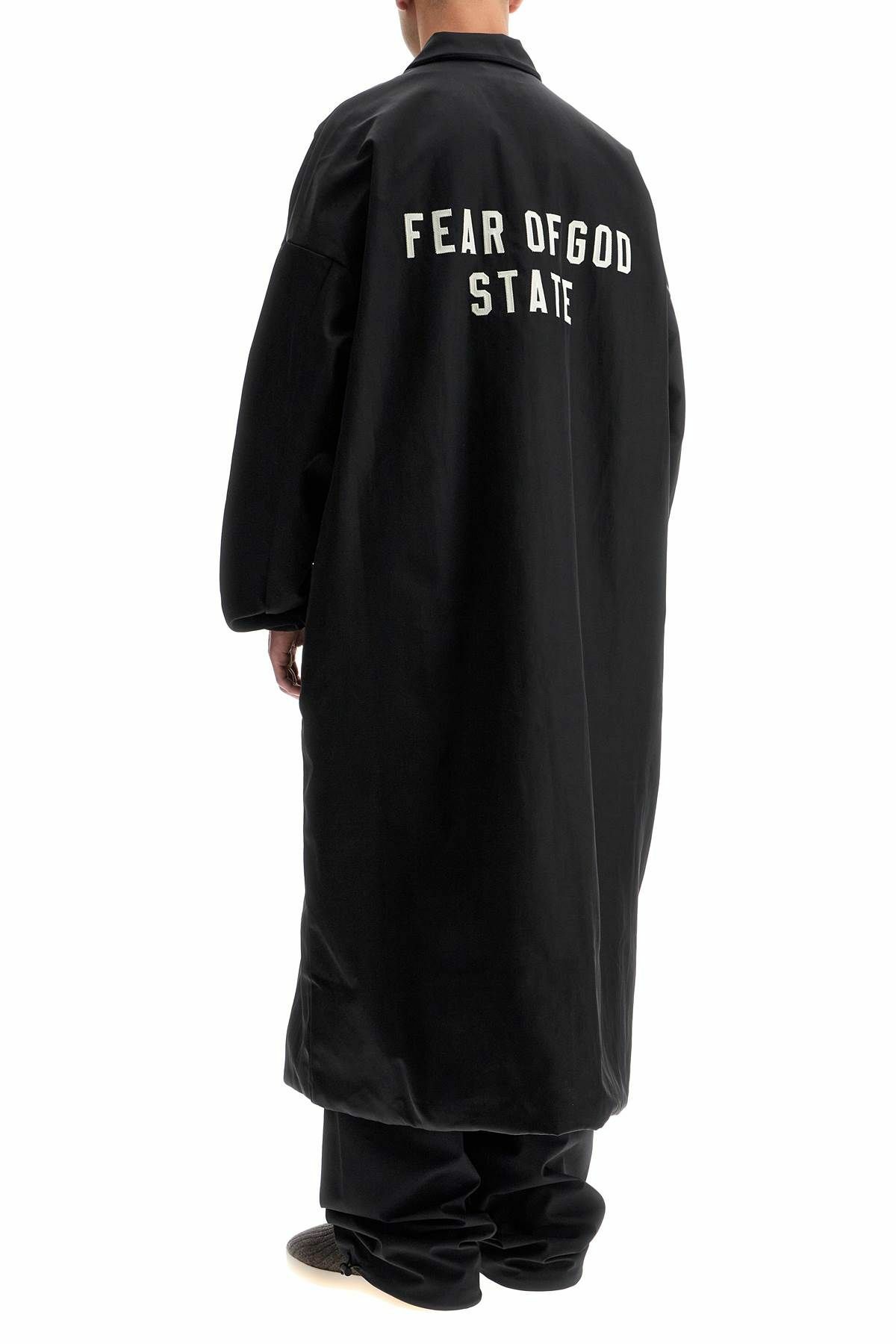 FEAR OF GOD ESSENTIALS long nylon jacket with logo patch. Black Fear Of ...