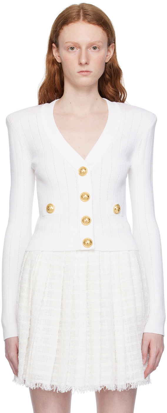 Balmain White Cropped Cardigan Balmain