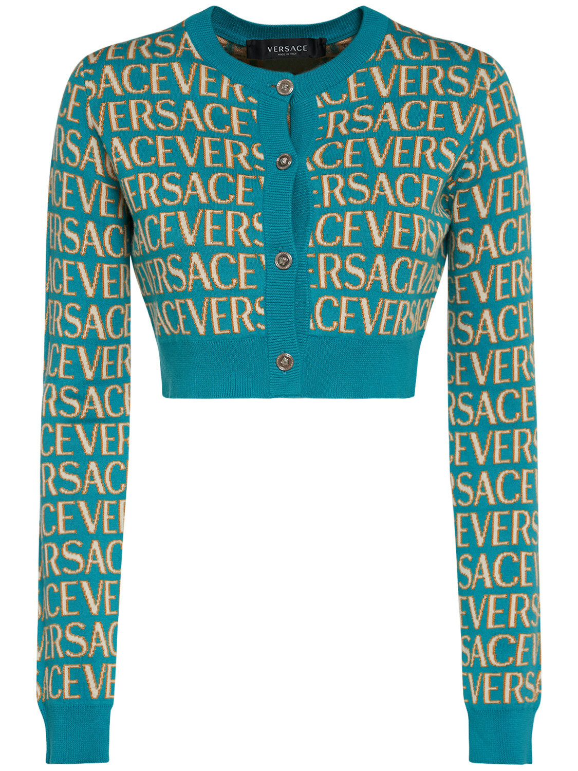 VERSACE - Logo Jacquard Knit Crop Cardigan Versace