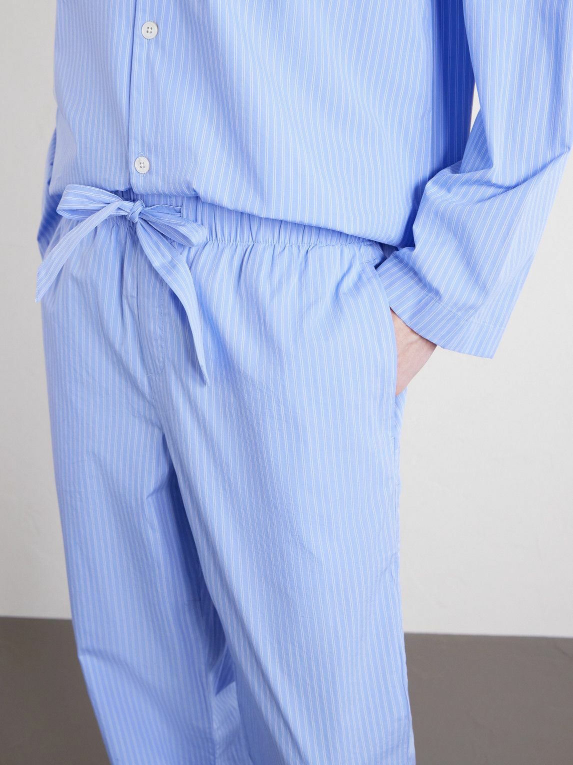 TEKLA - Striped Organic Cotton-Poplin Pyjamas - Blue Tekla Fabrics