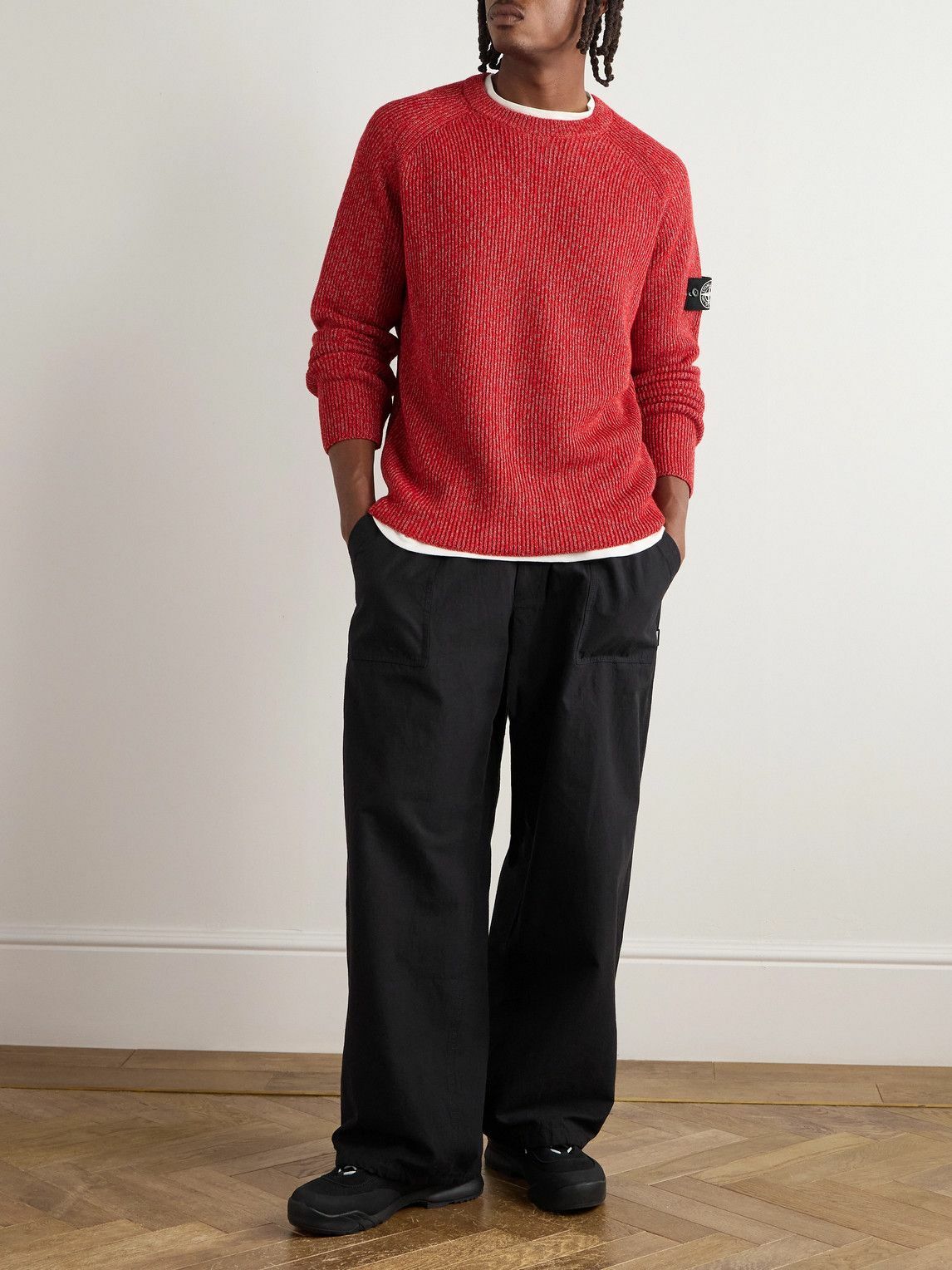 Stone Island - Reflective Logo-Appliquéd Ribbed-Knit Sweater - Red ...