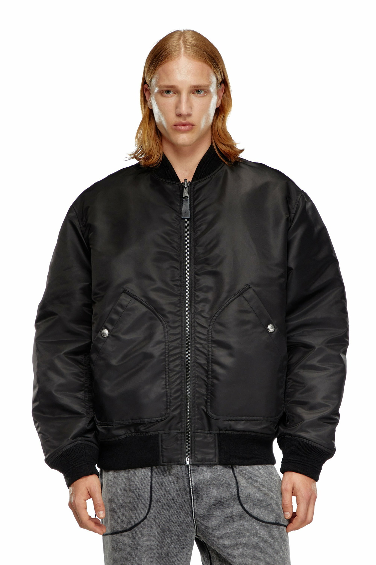 Diesel Bomber in padded nylon with Oval D - Jackets Mens in Black Diesel