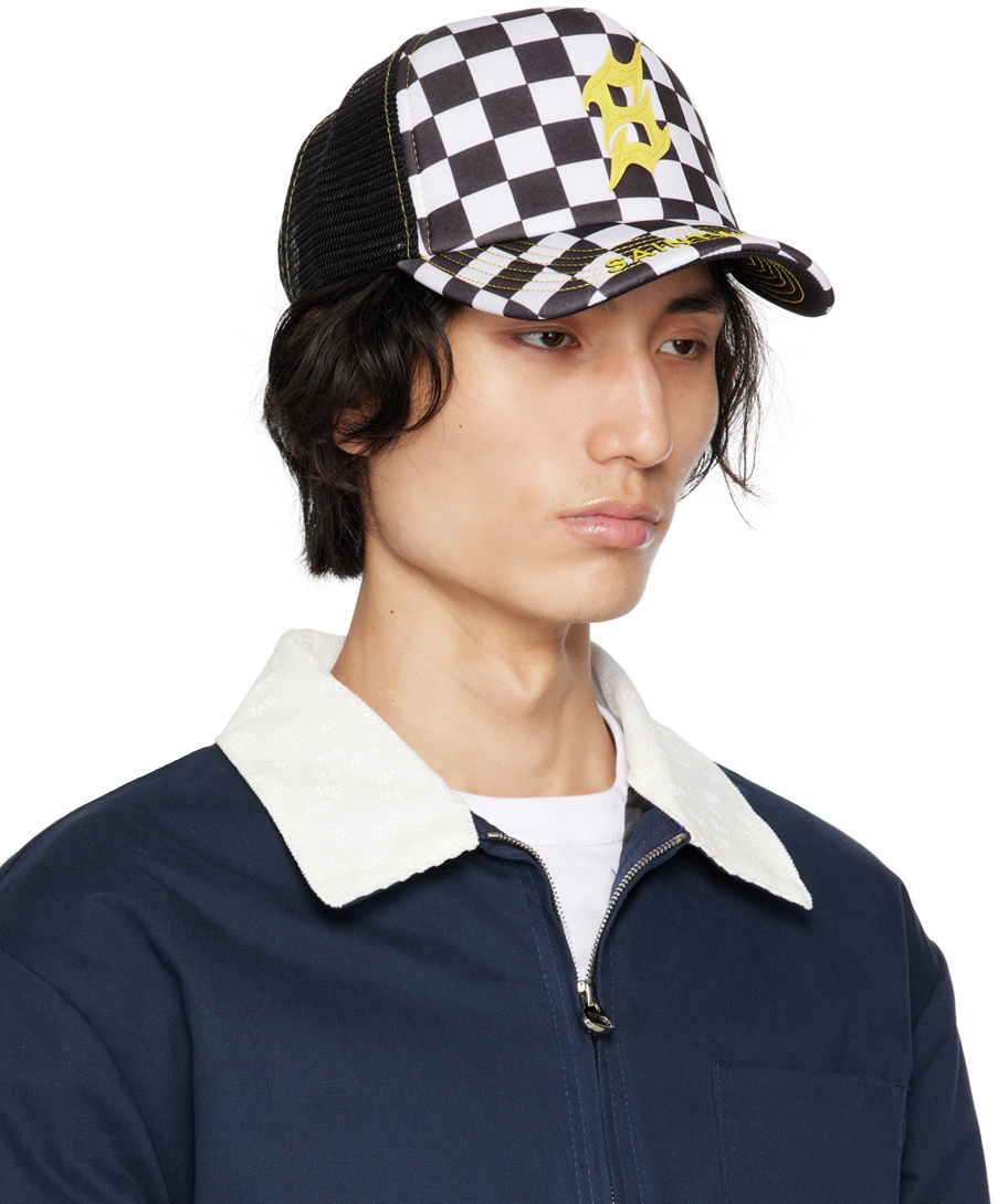 Saintwoods Black & White Checkered Cap Saintwoods