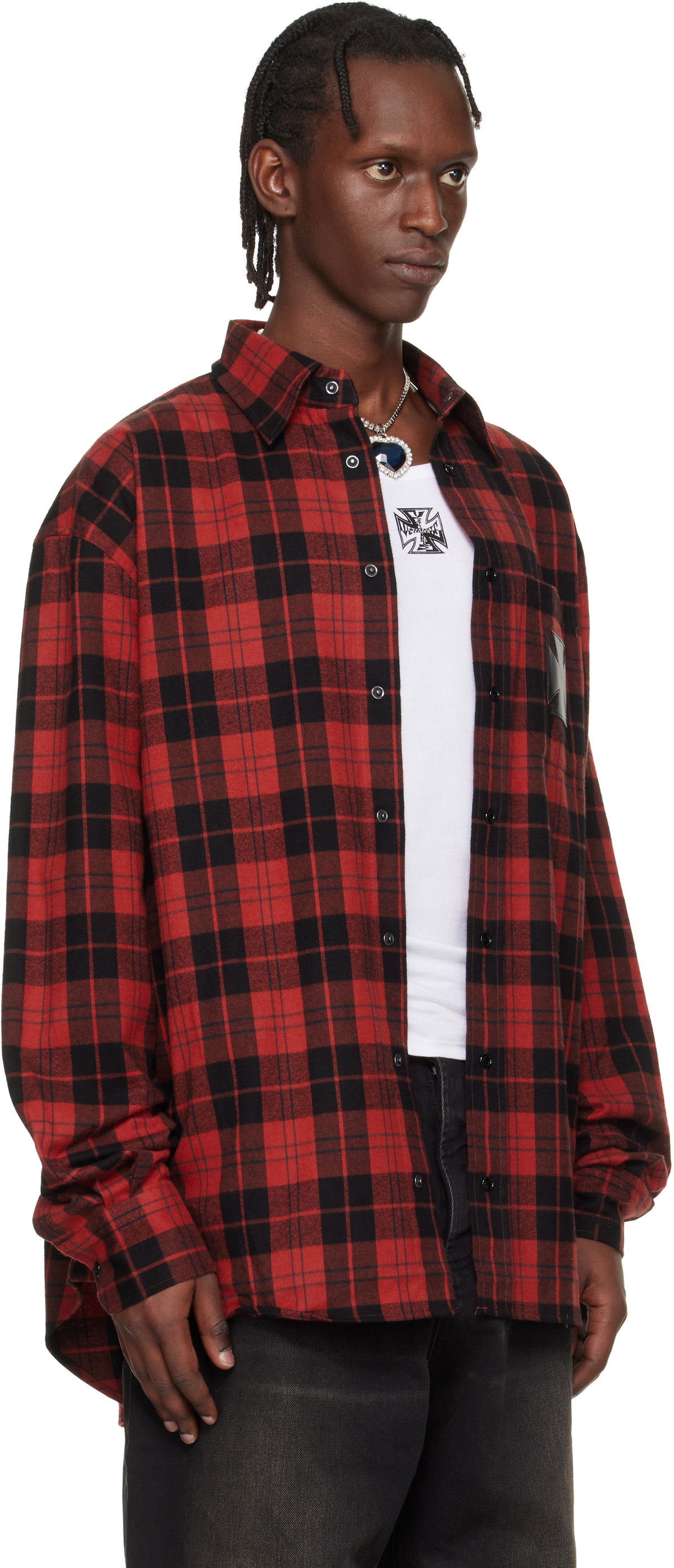 VETEMENTS Red Leather Cross Flannel Shirt Vetements