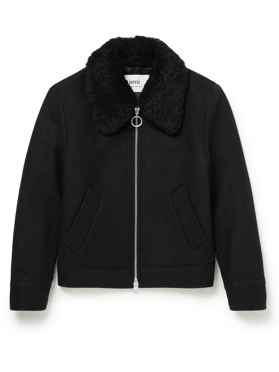 AMI PARIS - Shearling-Trimmed Wool-Blend Felt Jacket - Black AMI