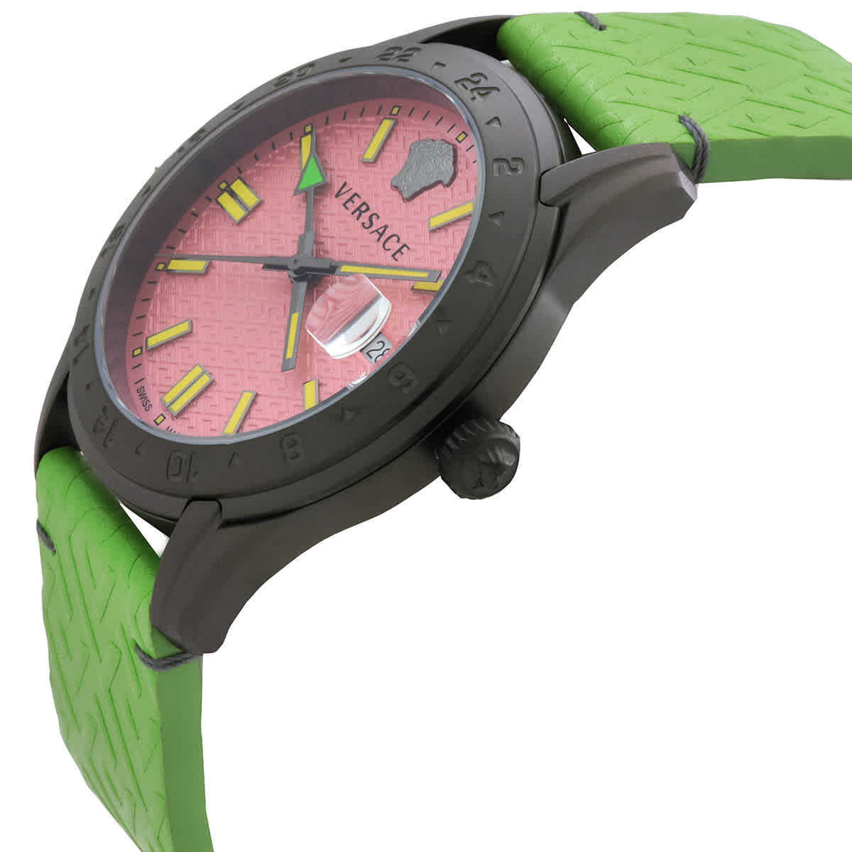 Versace Greca Time GMT Quartz Pink Dial Mens Watch VE7C00323 Versace