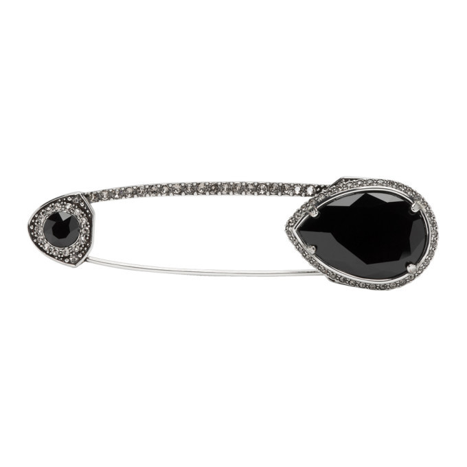 Alexander McQueen Silver and Black Jewelled Safety Pin Alexander McQueen