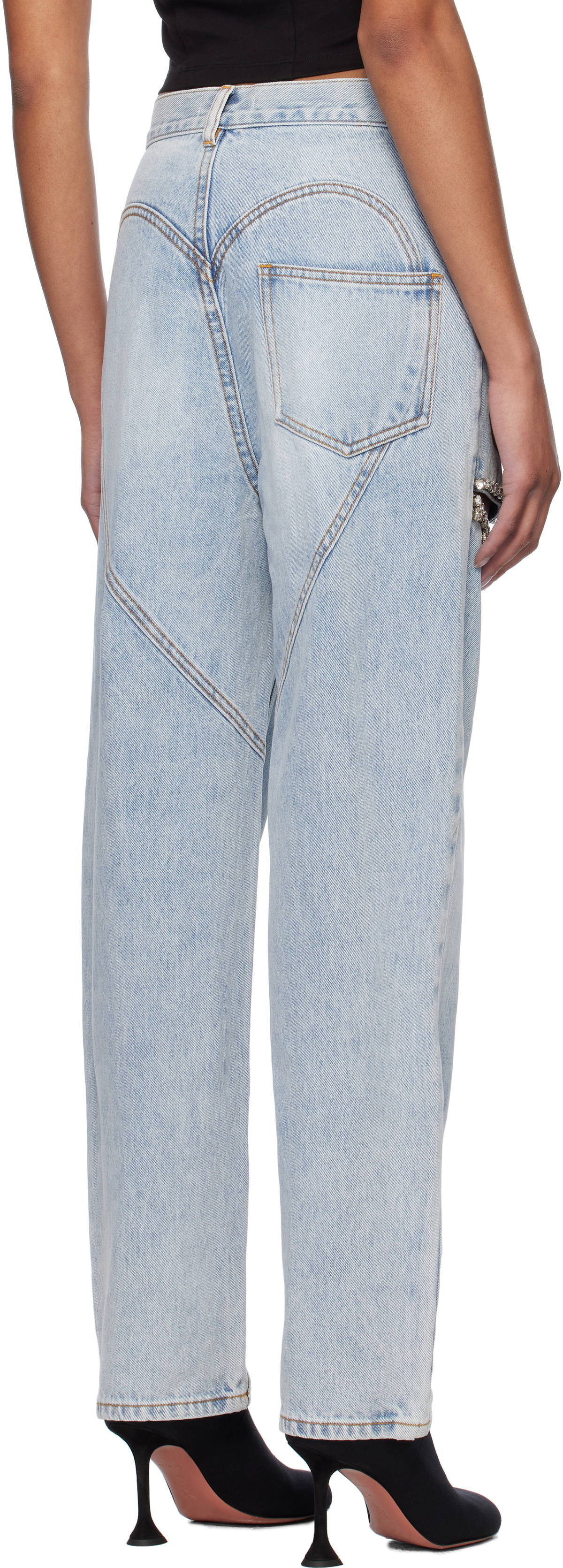 AREA Blue Crystal Slit Jeans AREA