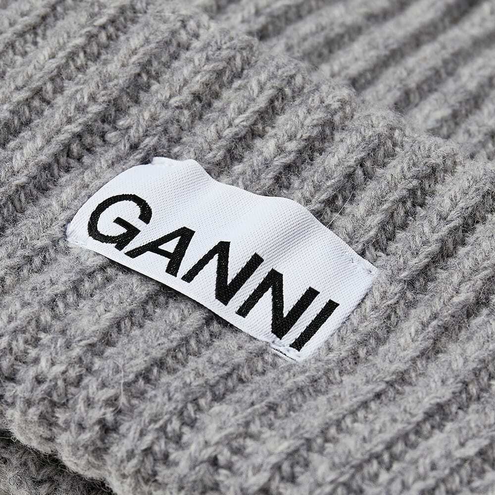 GANNI Women's Logo Structured Rib Beanie in Paloma Melange GANNI