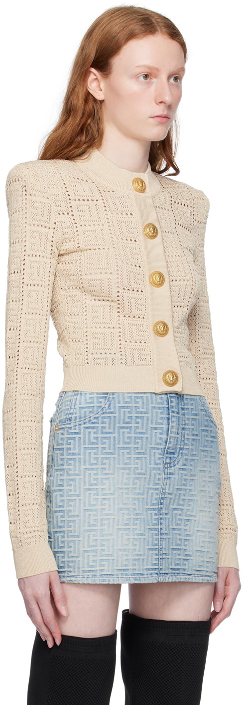 Balmain Beige Monogram Cardigan Balmain