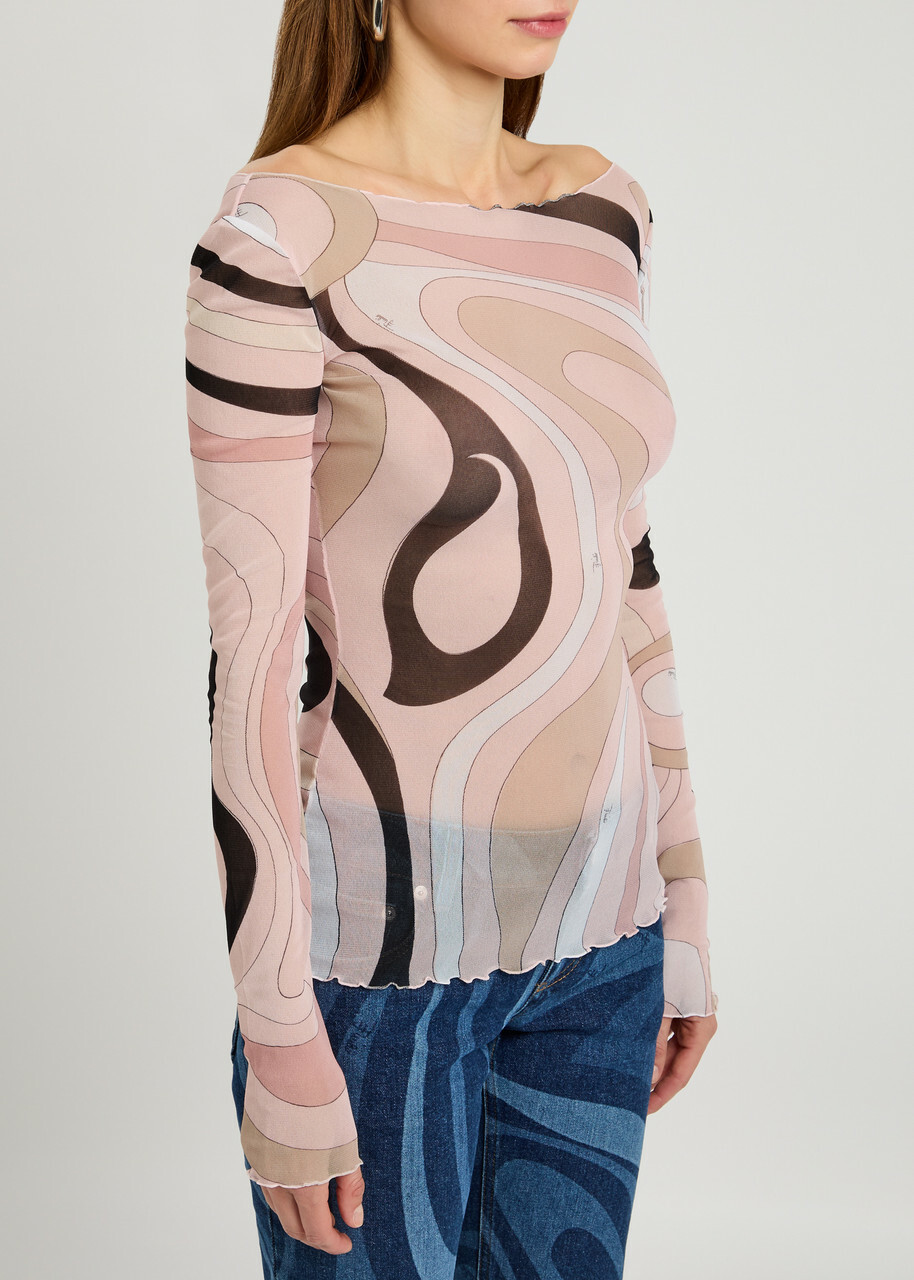 Pucci Wave-printed Tulle top Multi Print Emilio Pucci