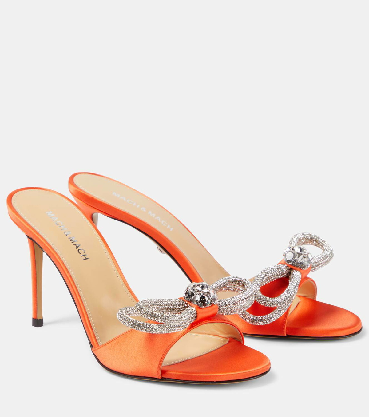 Mach & Mach Double Bow embellished satin mules MACH & MACH