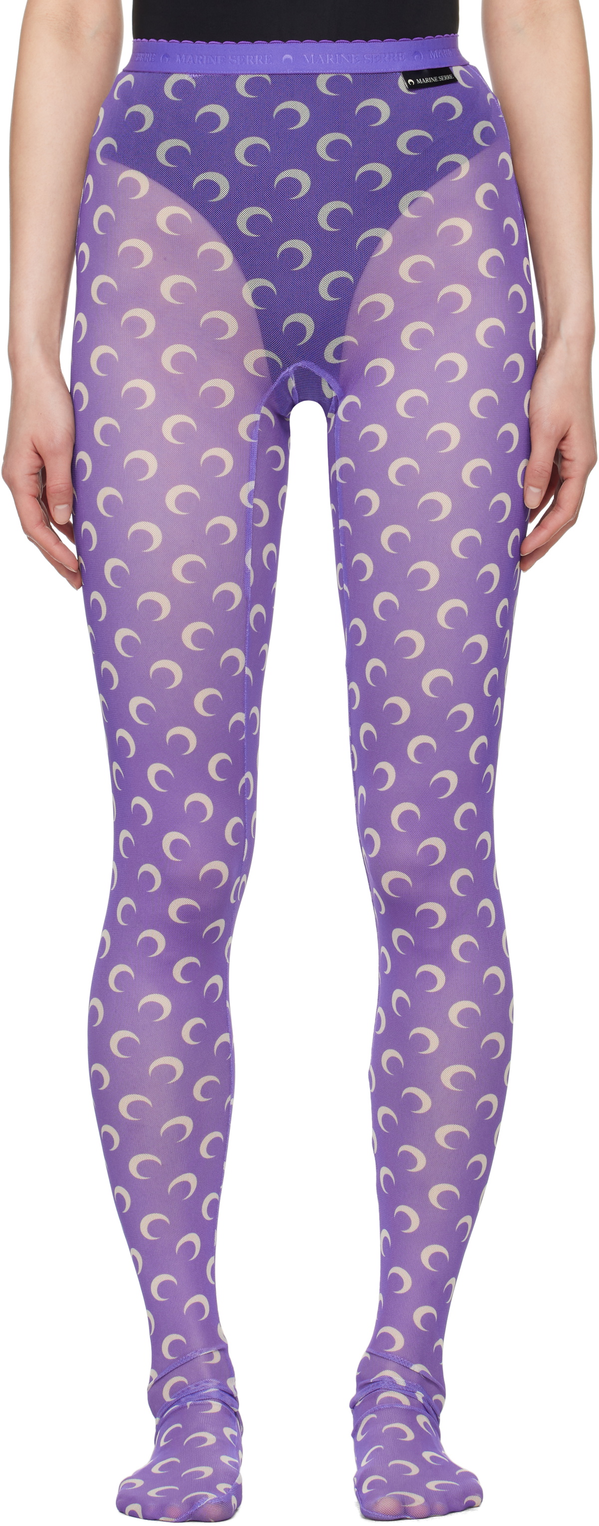 Marine Serre Purple Recycled Moon Mesh Tights Marine Serre