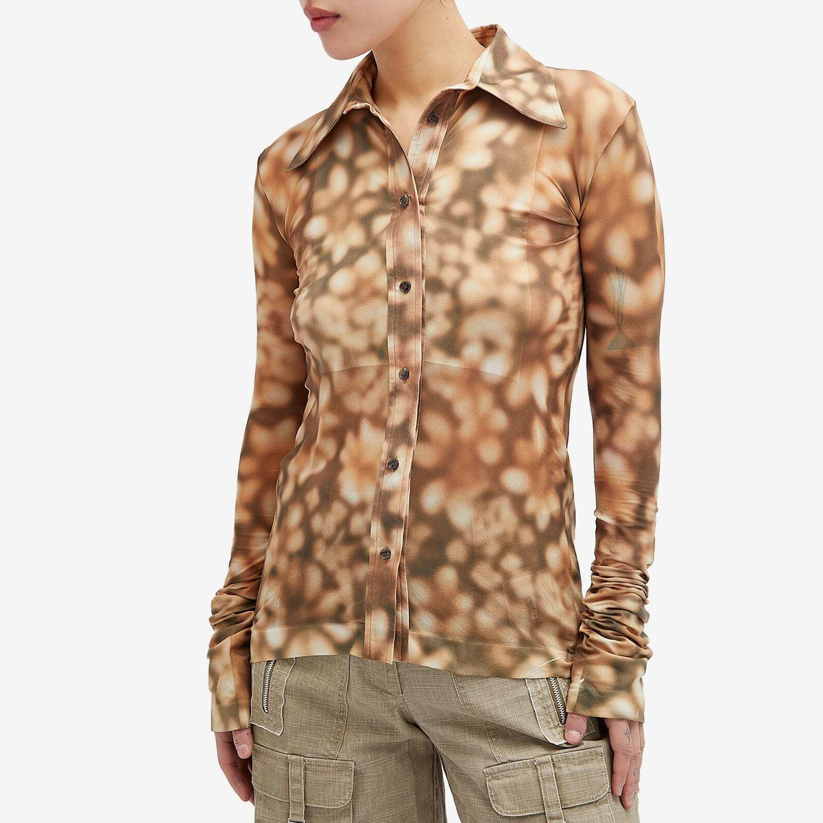 Acne Studios Women's Abstract Flower Print Shirt in Dark Brown Acne Studios