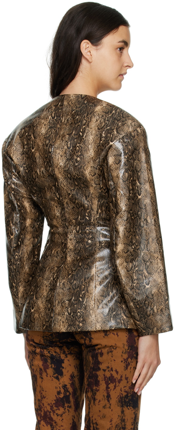 GANNI Brown Snake-Embossed Blazer GANNI
