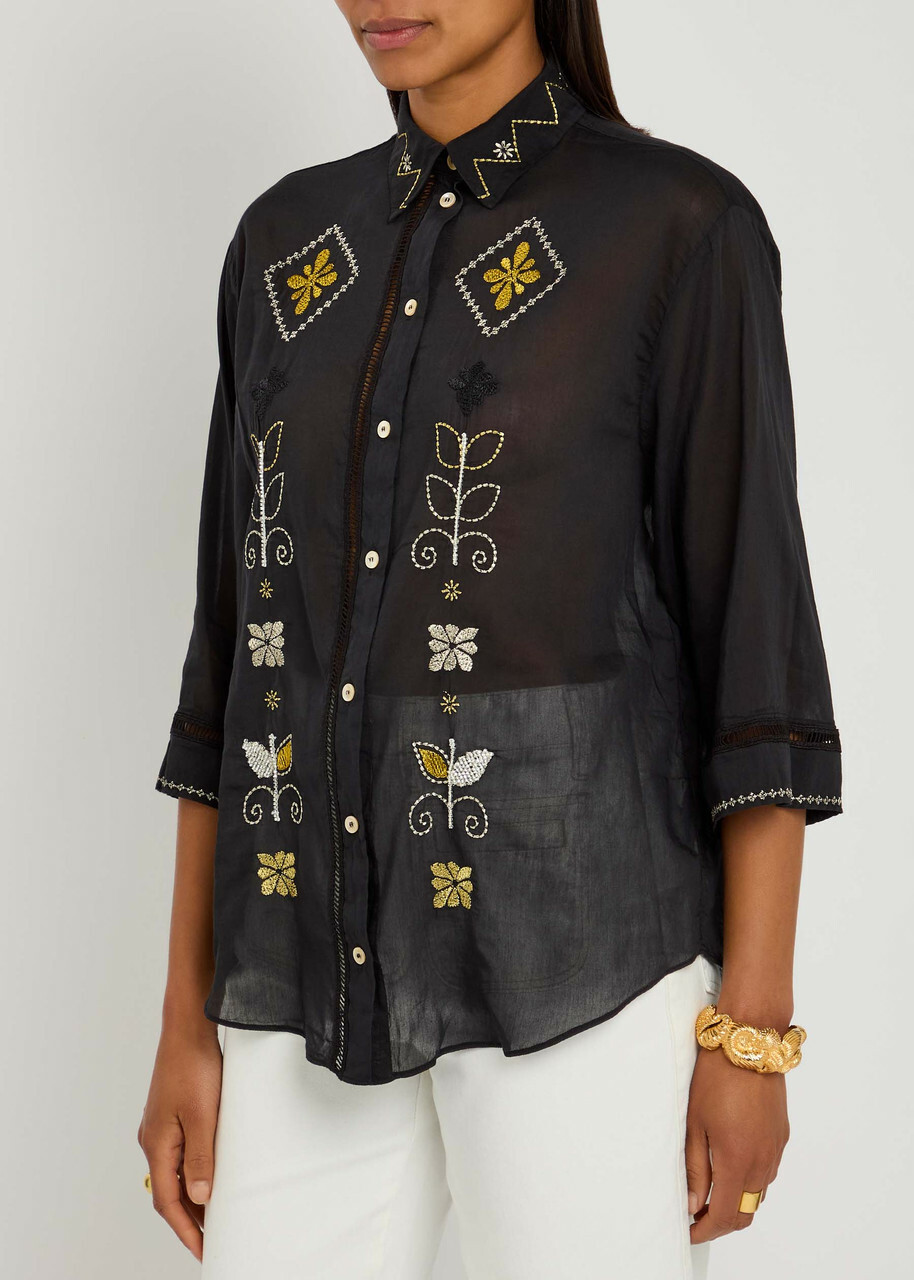 Forte_forte Oniric Blossom Embroidered Voile Shirt Black Forte Forte