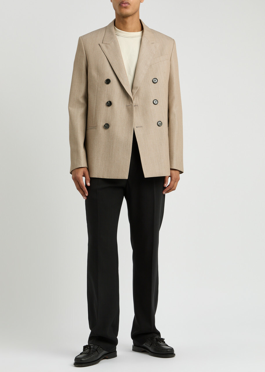 Ami Paris Slit-back Double-breasted Wool Blazer Beige AMI