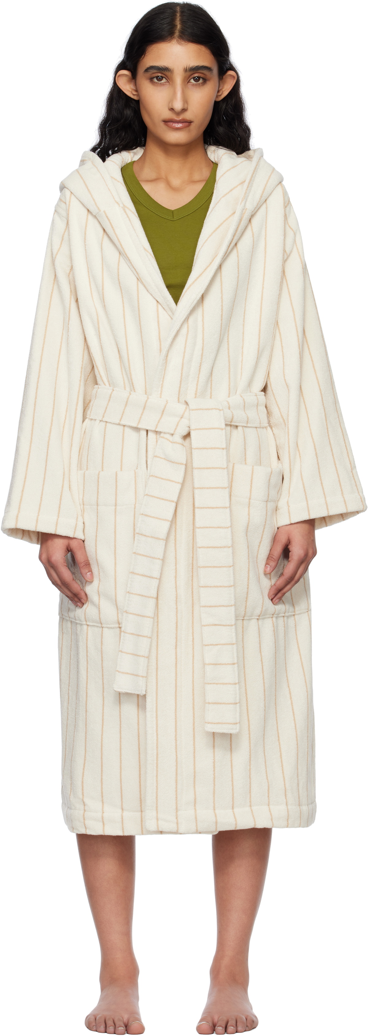 Tekla Beige & Tan Terry Hooded Bathrobe Tekla Fabrics