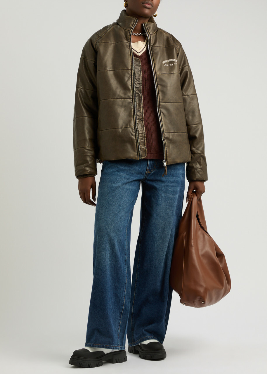 House OF Sunny Logo-embroidered Quilted Faux Leather Jacket Chocolate ...