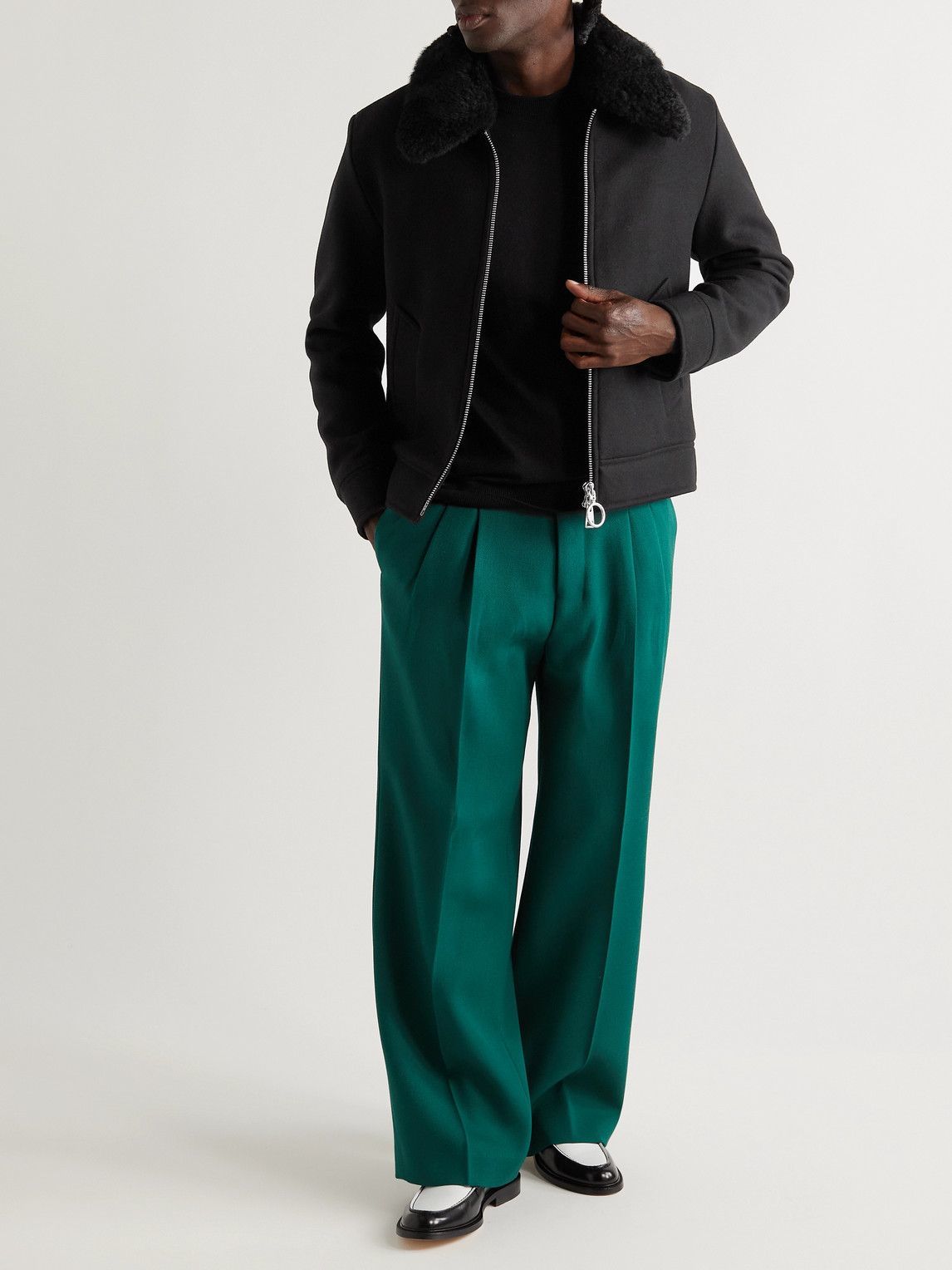 AMI PARIS - Shearling-Trimmed Wool-Blend Felt Jacket - Black AMI