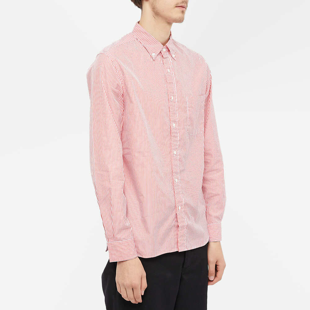 Beams Plus Men's Button Down Block Stripe Shirt in Red Beams Plus