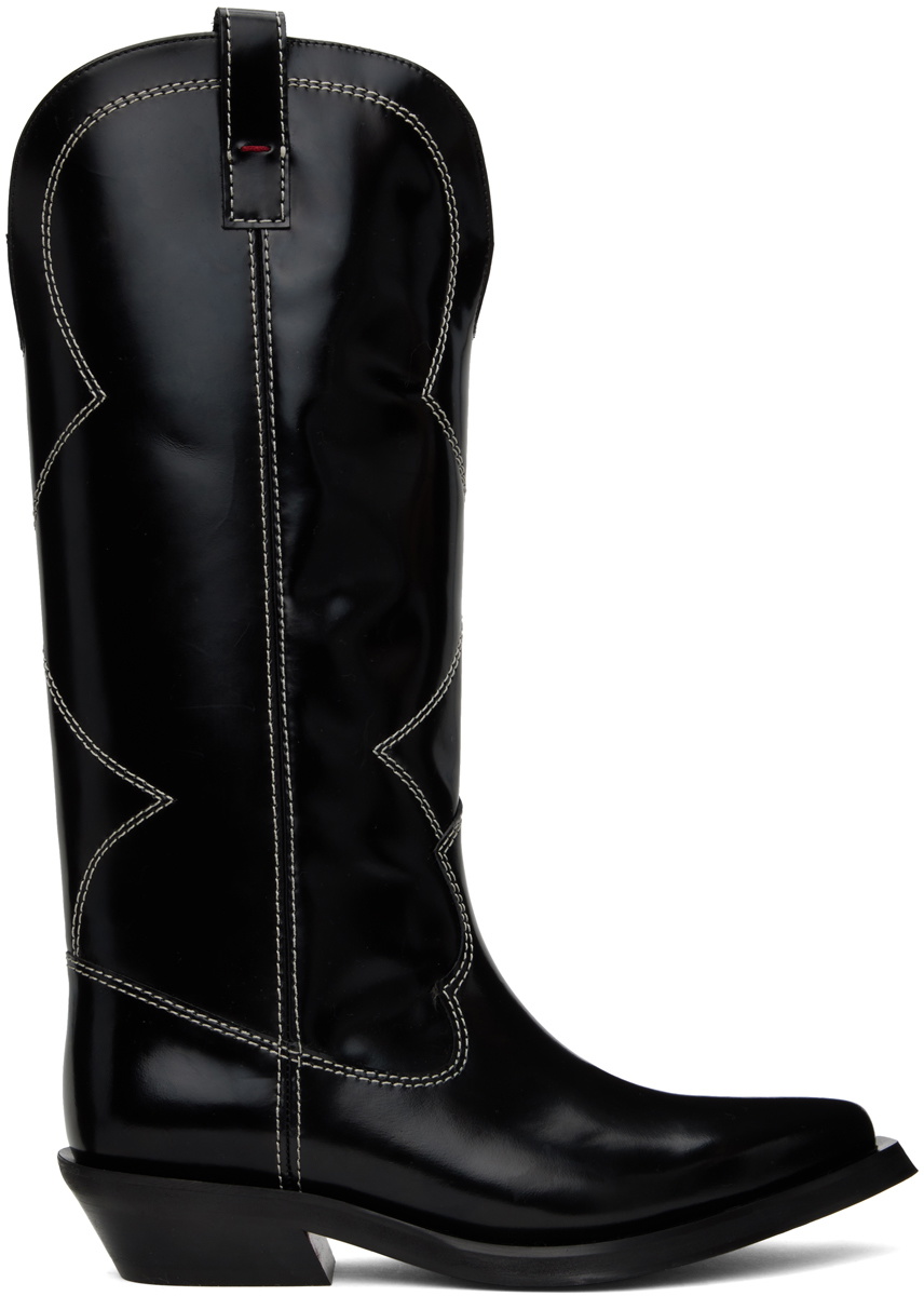 Hugo Black Embroidered Cowboy Boots Hugo Boss