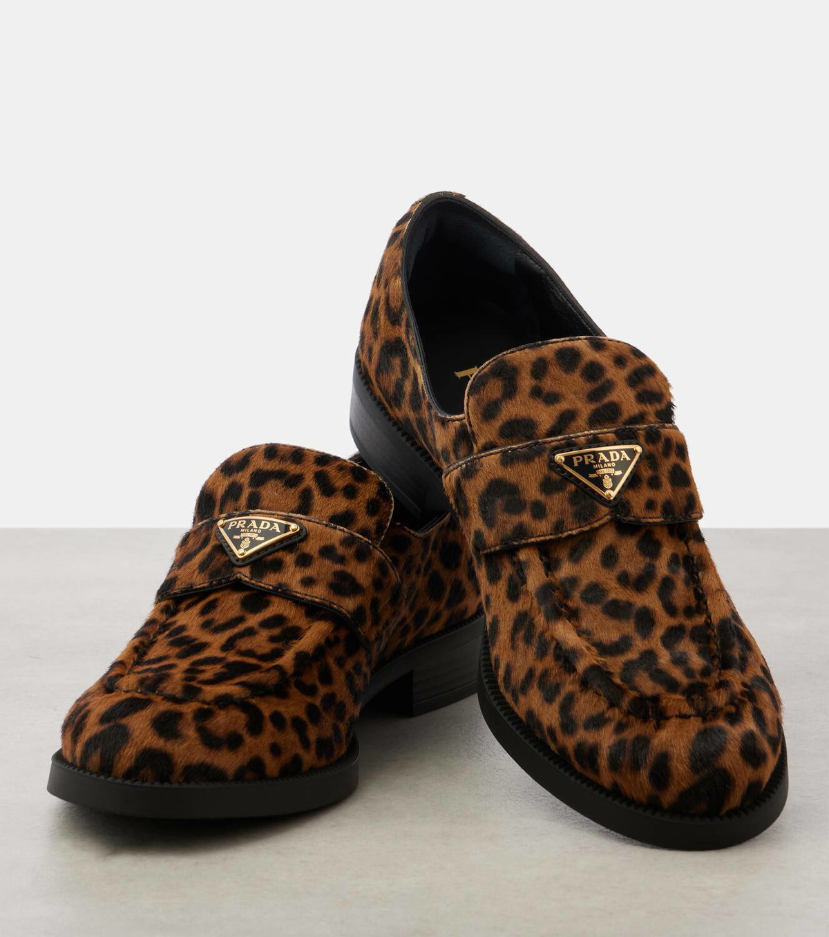Prada Logo leopard-print calf hair loafers Prada