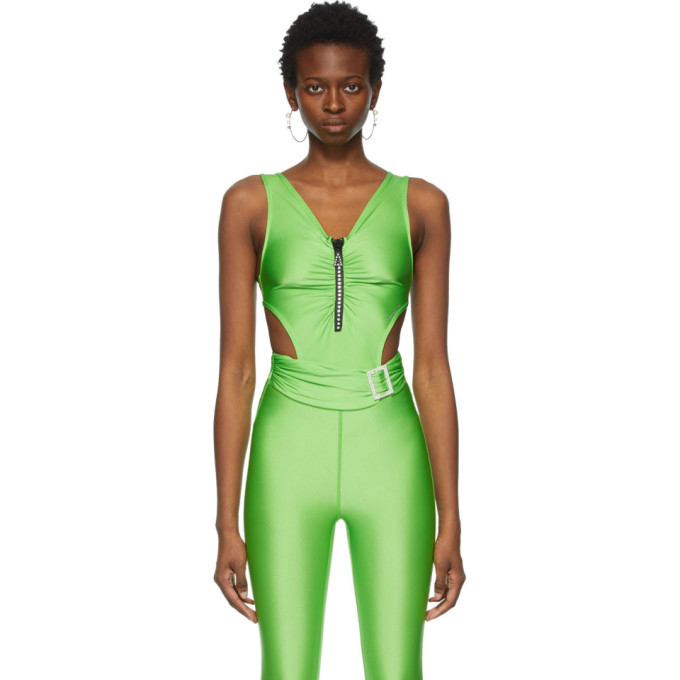 Pushbutton SSENSE Exclusive Green Jewelled Cut-Out Bodysuit Pushbutton