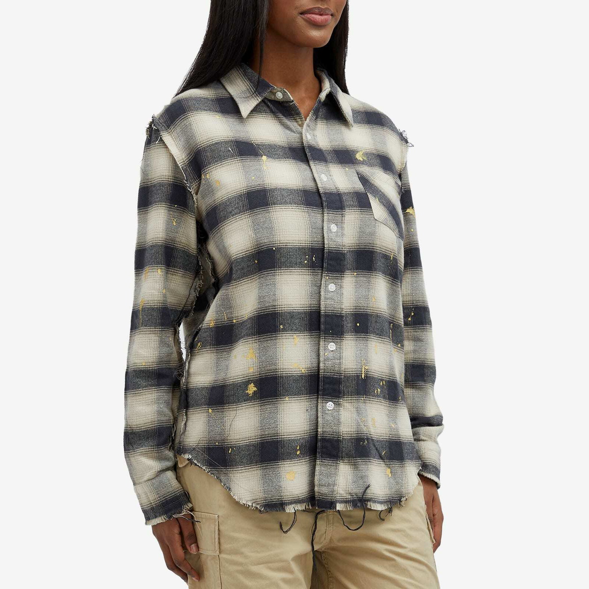 R13 Women's Shredded Seam Shirt in Black/White Ombre Check W Gold ...