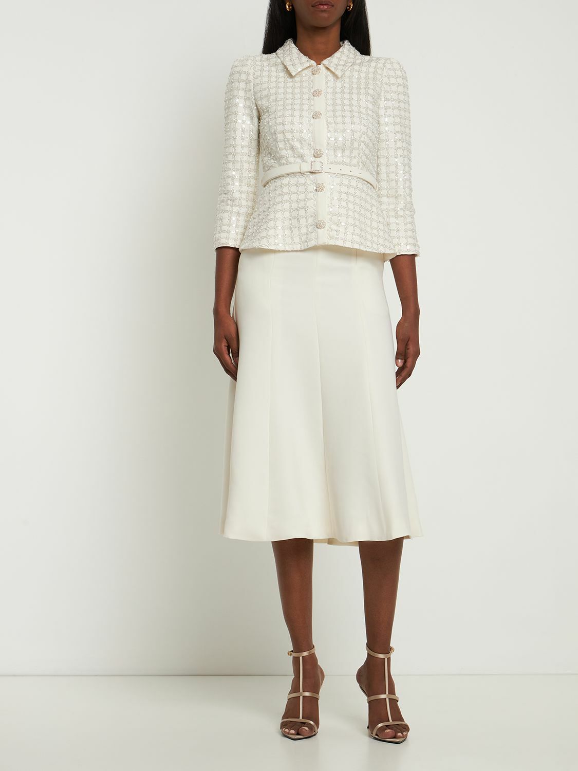 SELF-PORTRAIT Cream Sequined Crepe Midi Dress Self-Portrait