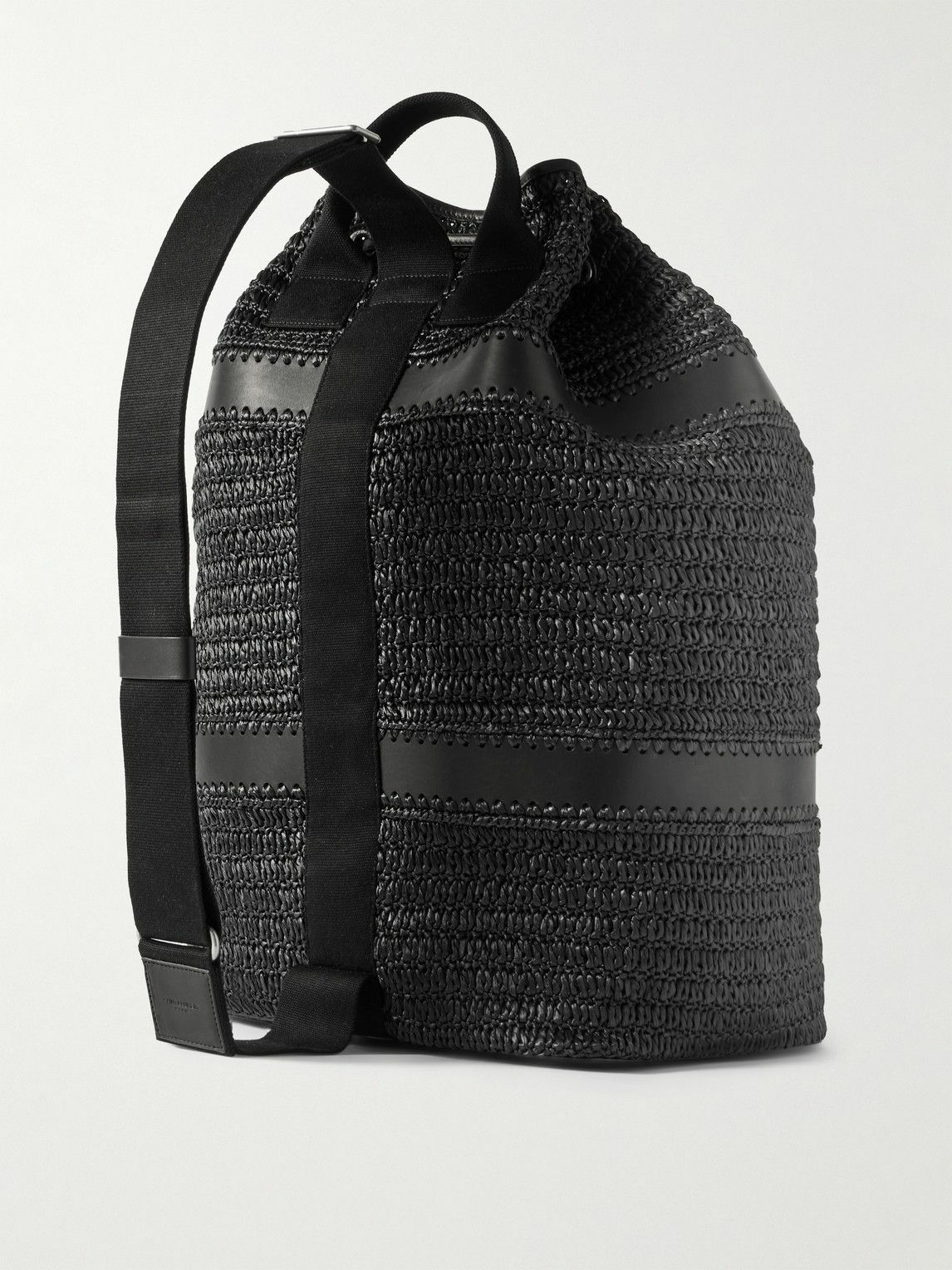 SAINT LAURENT - Rive Gauche Logo-Debossed Leather-Trimmed Raffia ...