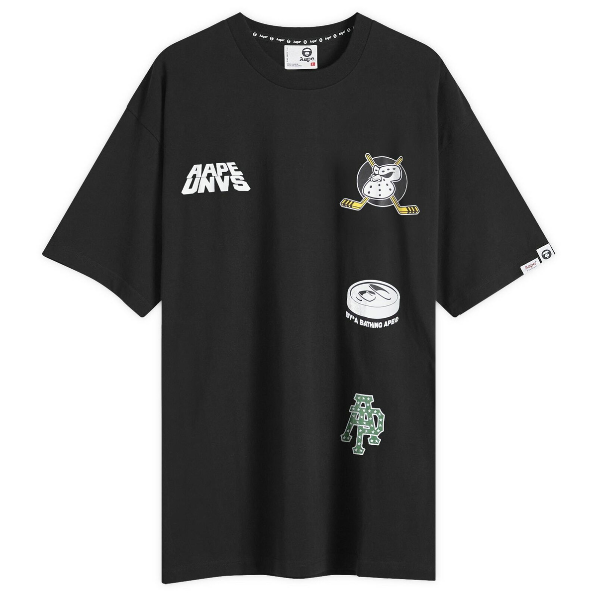 Men's AAPE Hockey Logos T-Shirt in Black AAPE by A Bathing Ape