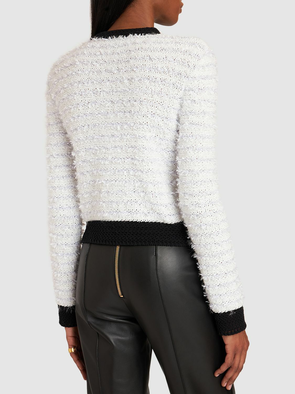 BALMAIN - Cropped Tweed Sweater Balmain