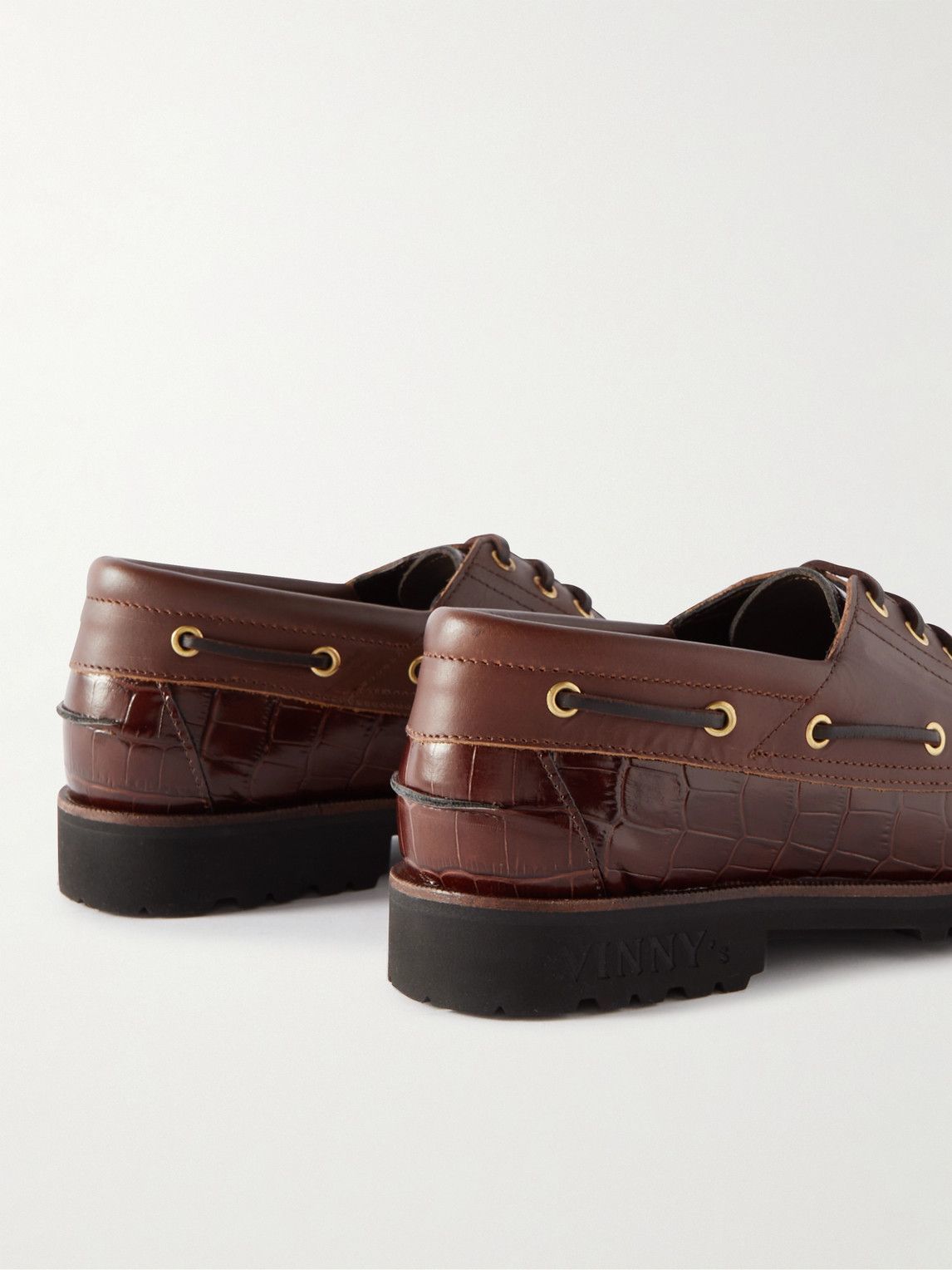 VINNY's - Aztec Croc-Effect Leather Boat Shoes - Brown VINNYs