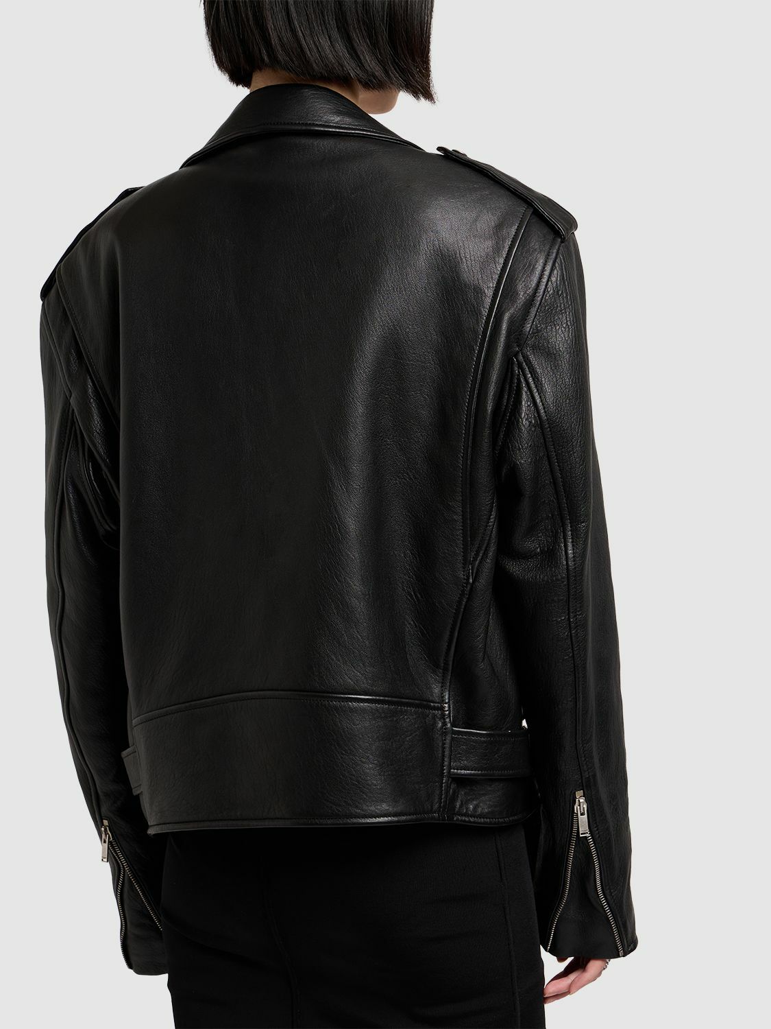 SAINT LAURENT - Belted Leather Zip-up Jacket Saint Laurent