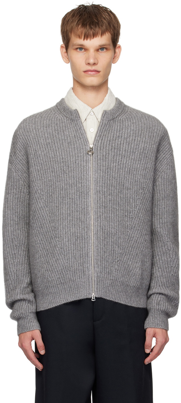 Solid Homme Gray Zip-Up Sweater Solid Homme