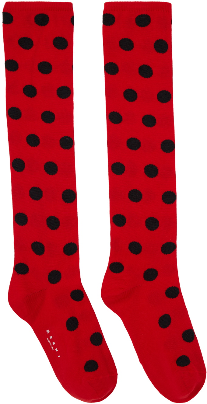 Marni Red & Black Polka Dots Socks Marni