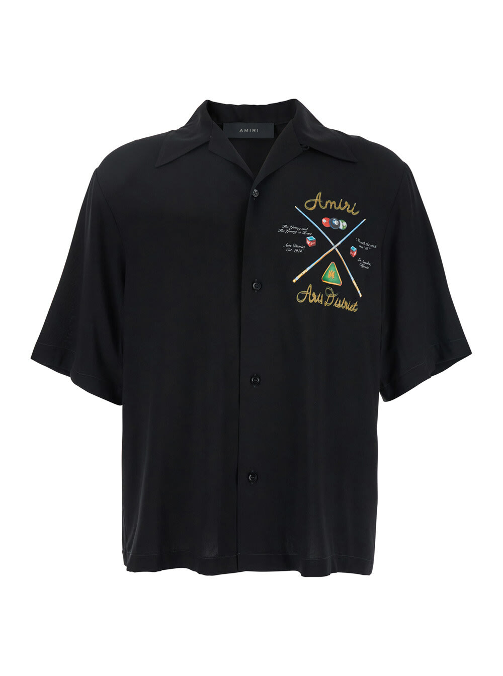 AMIRI pool Cue Black Shirt With Maxi Print On The Back In Viscose Man Amiri