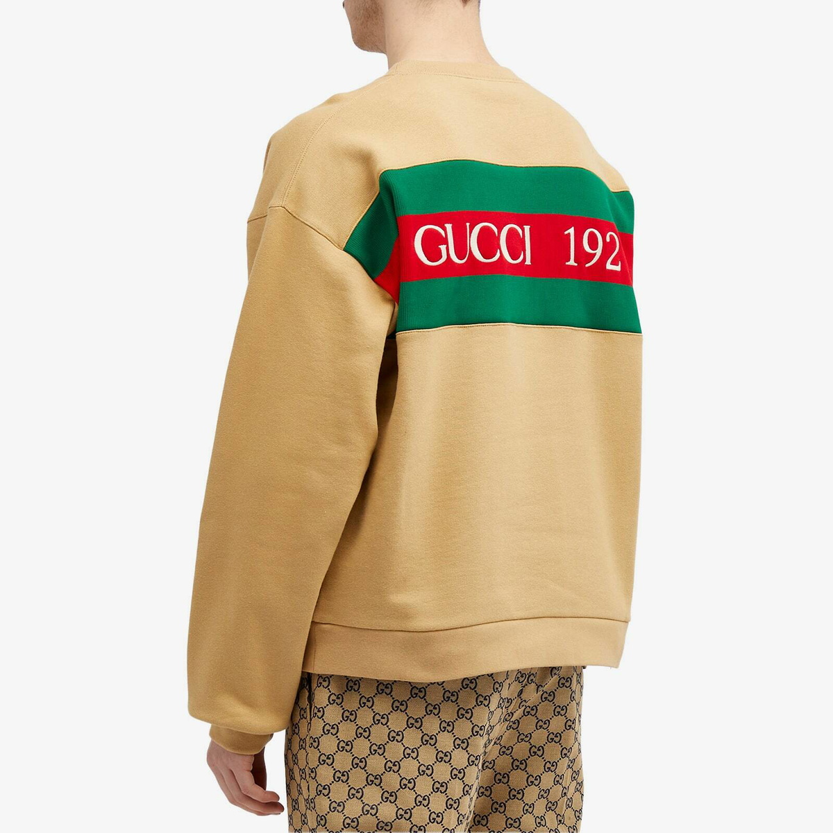 Gucci Men's Tape Crew Neck Sweat in Camel Mix Gucci