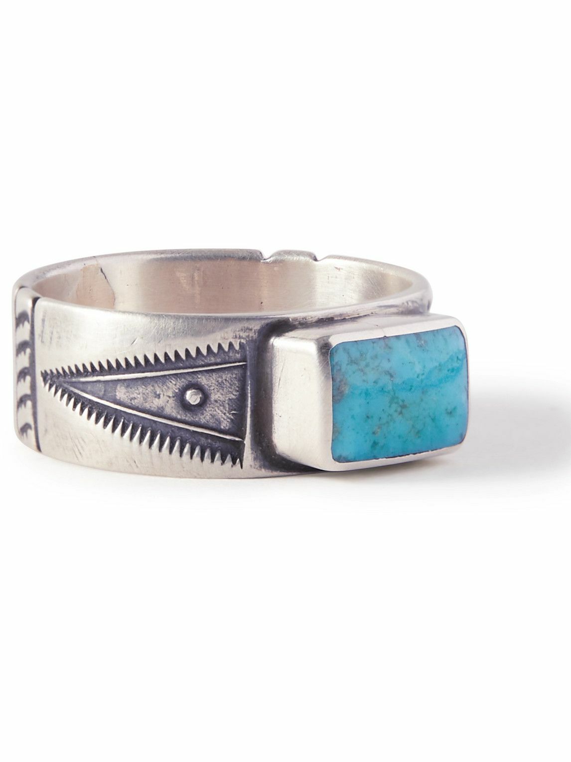 Peyote Bird - Watermark Silver Turquoise Ring - Silver Peyote Bird