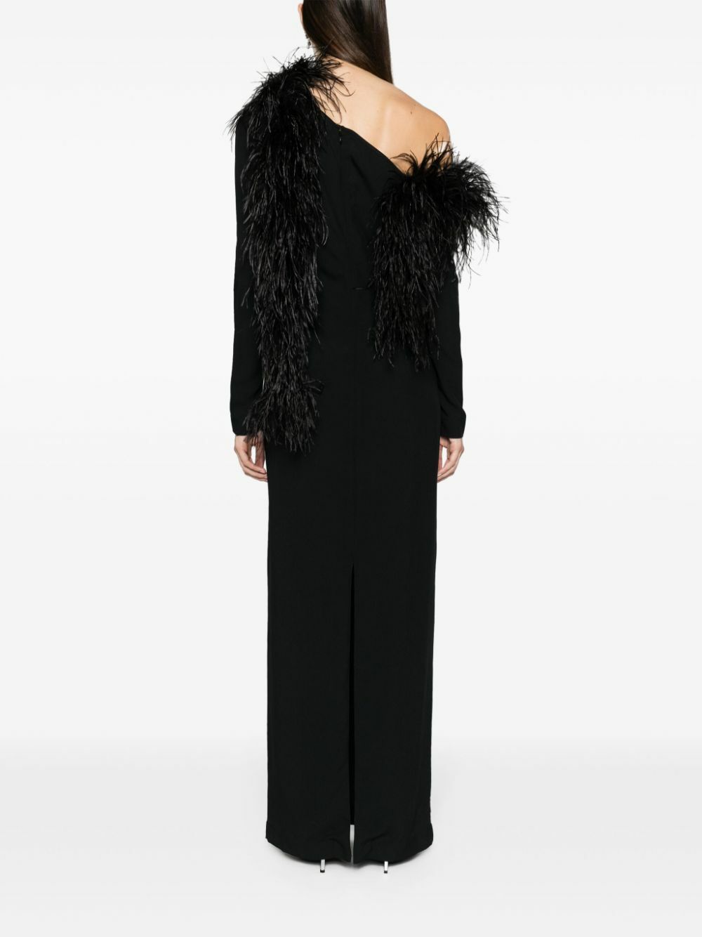 Taller Marmo Black Garbo Feather-Trim Gown Taller Marmo