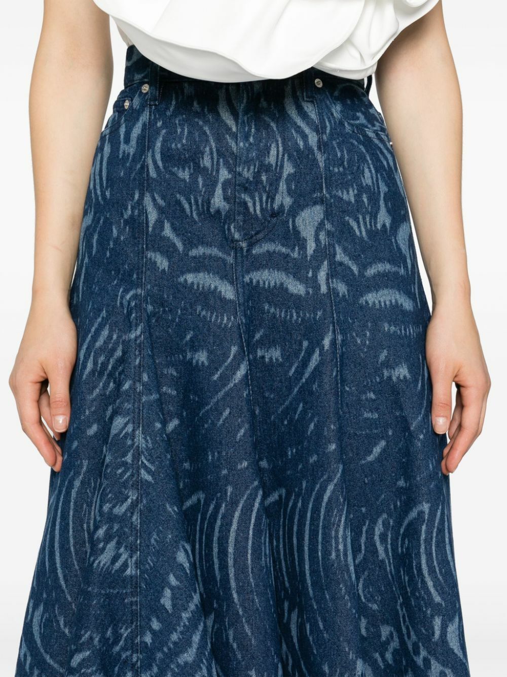 ERDEM Blue Abstract-Print Denim Skirt Erdem