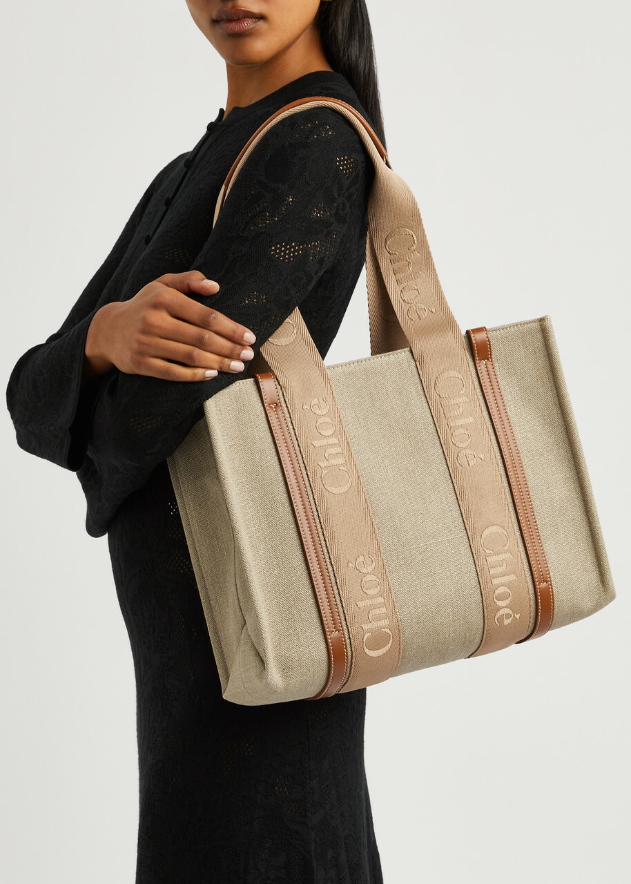 Chloe Woody Medium Canvas Tote - Beige - One Size Chloe