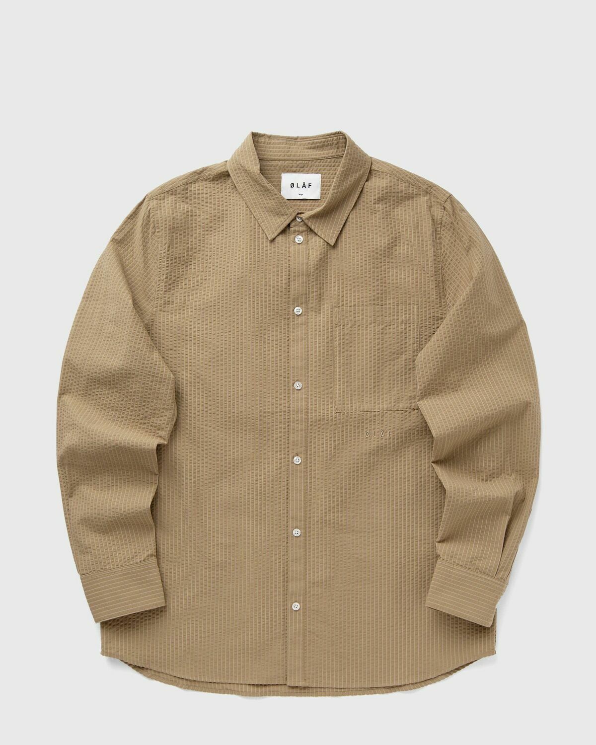 ØLÅF SEERSUCKER STRIPE SHIRT Brown Mens Longsleefe OLAF HUSSEIN