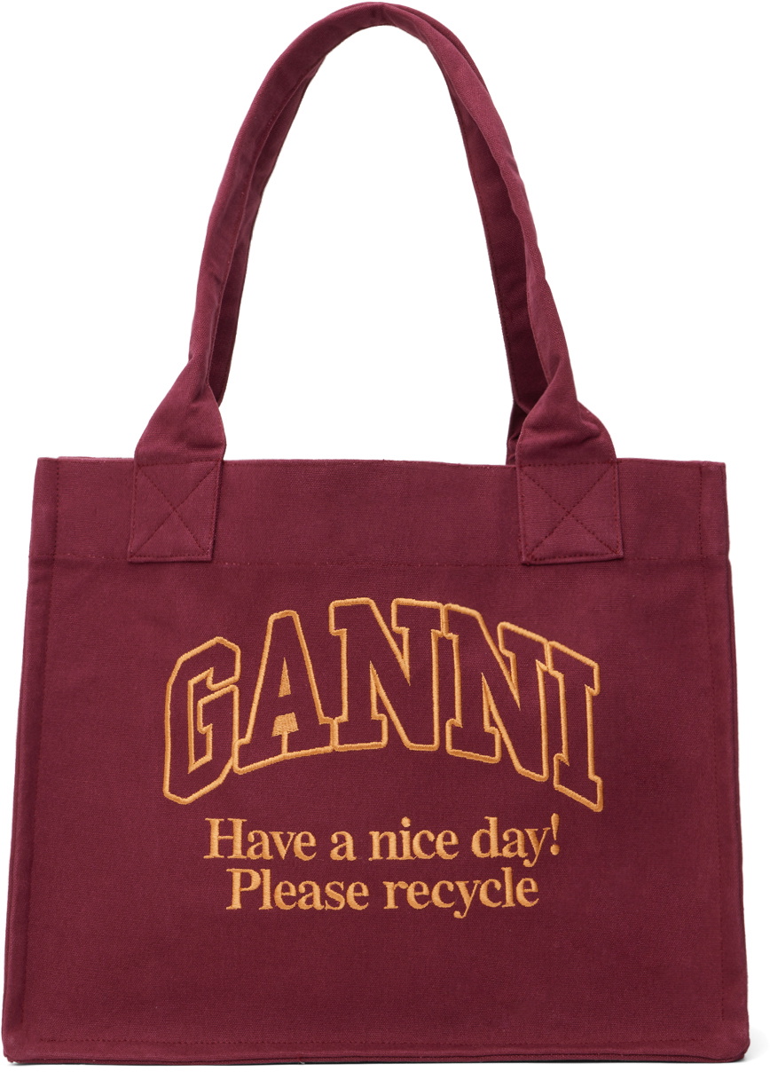 GANNI Burgundy Large Easy Shopper Tote GANNI