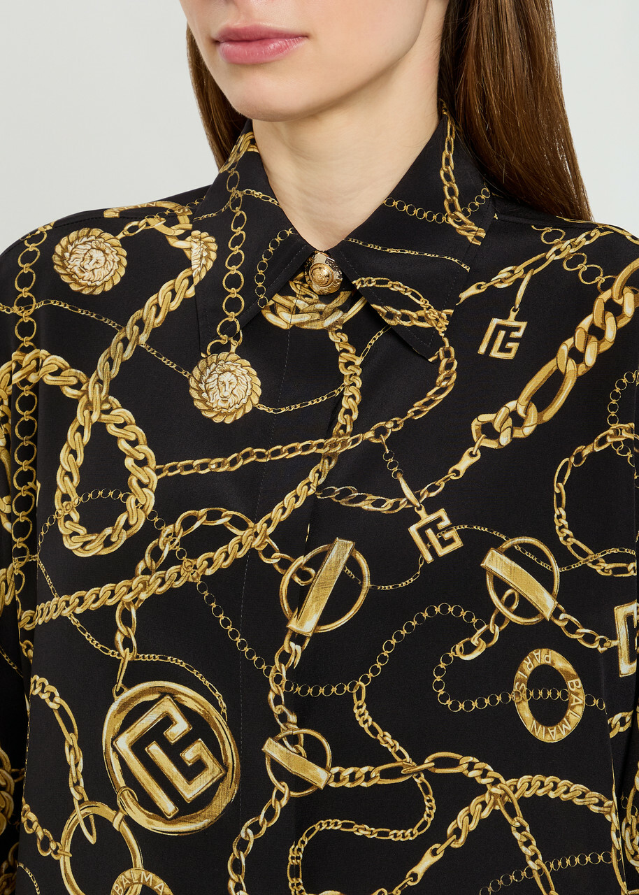 Balmain Printed Silk Shirt Black Gold Balmain